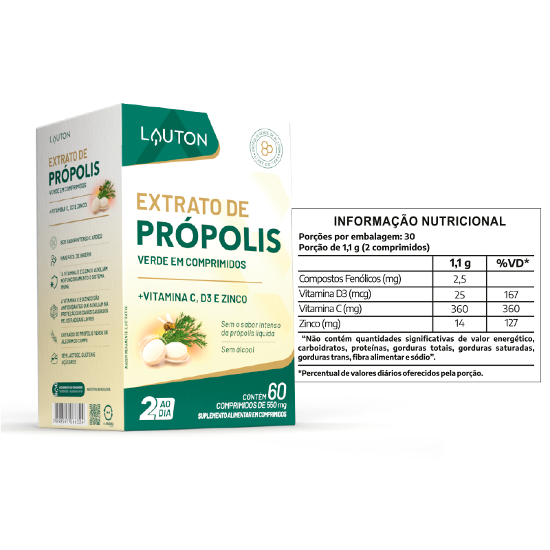 Extrato de Própolis Verde Liofilizado - 60 comprimidos | Lauton Nutrit ...